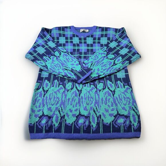 Blue | Sweaters | Vintage Michael Andre 8s Abstract Floral Sweater Made ...